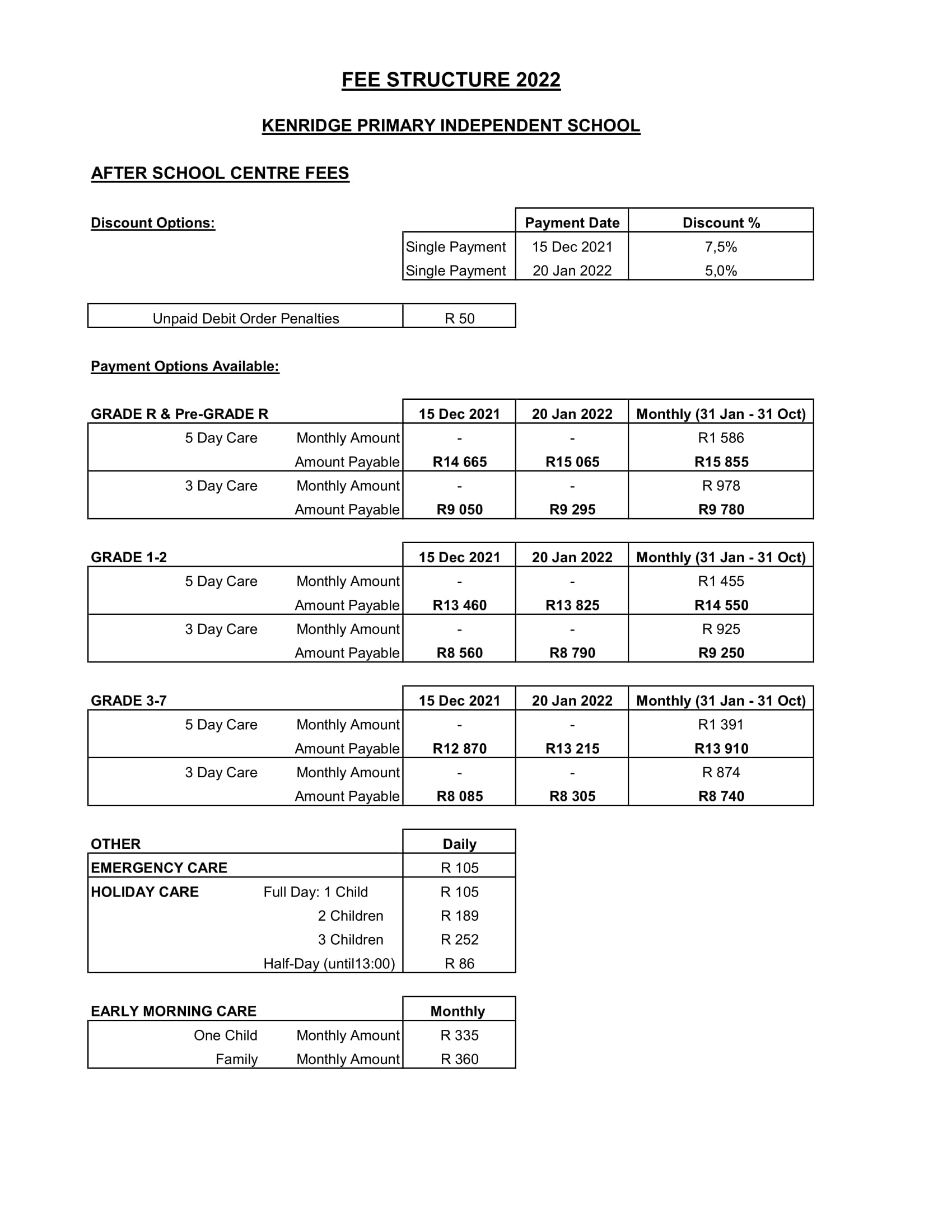 School Fee Structure – Kenridge Primary School