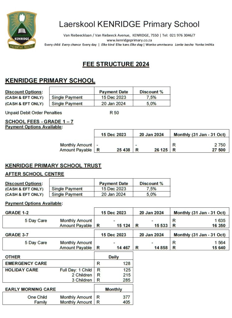 School Fee Structure – Kenridge Primary School