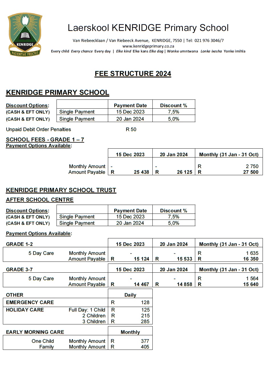 School Fee Structure – Kenridge Primary School